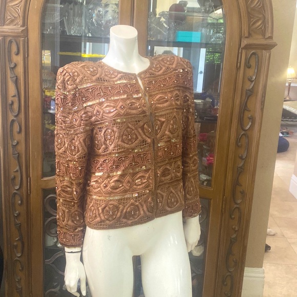 Scala | Jackets & Coats | Scala Light Brown Embroidered Sequins Beaded ...